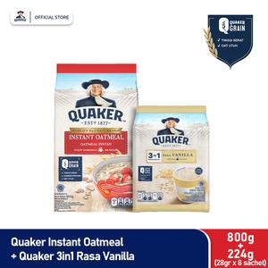 Jual Quaker Instant Oatmeal 800g + Quaker 3in1 Vanilla 224g - - Quaker ...