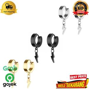 Jual Anting tindik pria hitam silver gold titanium korea kpop petir ...