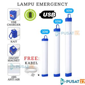 Jual LAMPU EMERGENCY USB 30 60 90 120 WATT NEON LED PANJANG T7 PORTABLE ...