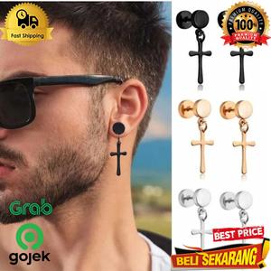 Promo Anting Tindik Salib Hitam Silver Gold Titanium Asli Tusuk Barbel ...