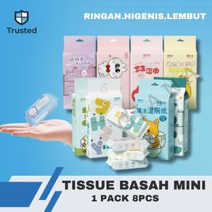 Jual Tissue basah mini Tisu basah karakter wet wipes 1 pack isi 8 ...