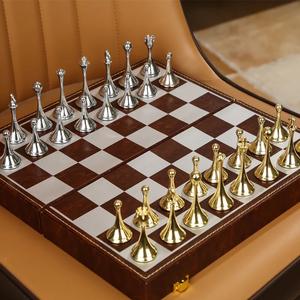 Jual Gold Sier Metal Chess Set Luxury Leather Storage Chessboard ...
