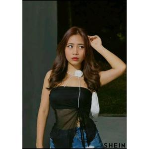 Jual SHEIN Top Lettuce Trim Drawstring Asymmetrical Hem Mesh Tube - Orange, S - Kab. Bekasi ...