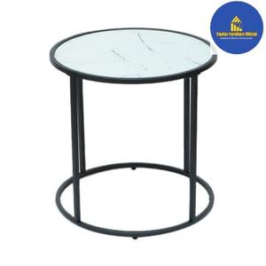 Jual Meja Kecil Bulat Coffee Table Standing Besi Tinggi 50cm_Alas Putih ...