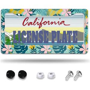 Jual OH Tropical Flowers License Plate Frame Palm Leaves License Pla ...