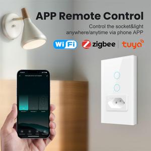Jual Tuya Smart Brazil Wifi Zigbee Switch 16A 20A Smart Socket Glass ...