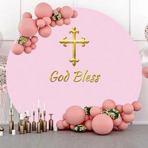 Jual Girl First Communion Round Backdrop Decor Gold Cross Grail God ...