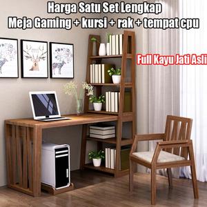 Jual Meja Komputer Laptop PC Kayu Jati Meja Gaming Meja kerja rak buku ...