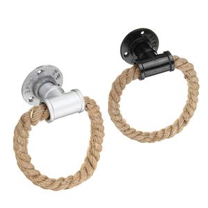 Jual ' Hemp Rope Towel Hanger Ring Rack Industrial Rustic Bathroom ...