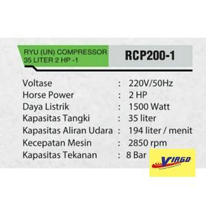 Jual RYU RCP200-1 MESIN KOMPRESOR COMPRESSOR 35 LITER 2 HP RYU RCP 200-1 - Kab. Sidoarjo - Qilla ...