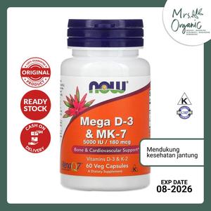Jual Vitamin Suplemen Mega D-3 D3 dan MK -7 5000 IU 180 mcg Now 60 ...