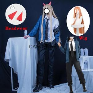 Jual power cosplay ChainsawMan wig and horns Blue jacket pants csm ...