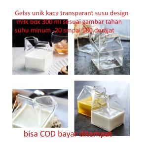 Jual Gelas unik kaca transparant susu design milk box 300 ml sesuai ...