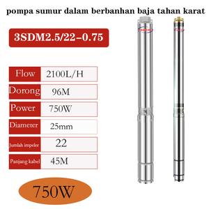 Jual Pompa satelit 3 Inch 1HP 750Watt kabel 45M pompa Stainless Steel ...