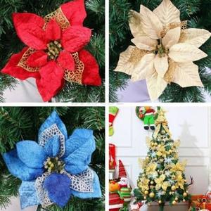 Promo Bunga Natal Glitter Besar Cabang 5 Ornamen Hiasan Pohon Natal ...
