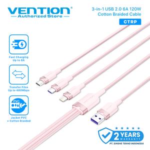 Jual Vention 3in1 Kabel Data Charger USB A to Type C Micro Lightning 3A ...