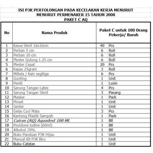 Jual Ready Isi Paket P3K Tipe C / First Aid Isi Tipe C /Hanya Isi P3K ...