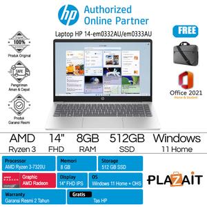 Promo Laptop HP 14-em0332AU em0333AU R3-7320U 8GB 512GB SSD 14″ FHD W11 ...