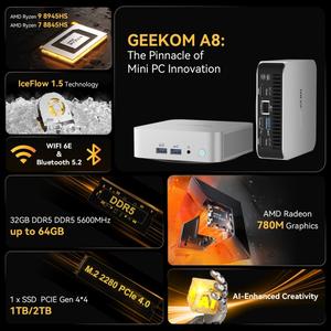 Jual PTR Mini PC Gaming GEEKOM A8 - AMD Ryzen 9 8945HS 32GB RAM DDR5 ...