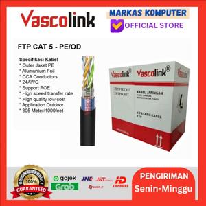 Jual KABEL LAN FTP STP CAT 5e Outdoor BLACK ORIGINAL VASCOLINK ROLL ...