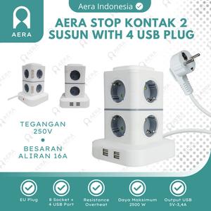 Jual AERA Stop Kontak 2 Susun Power Socket With 4 USB Plug Kabel 1.5 ...