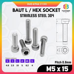 Jual Baut L M5x15 Stainless Steel 304 / Hex Socket Screw Bolt M5 x 15 ...