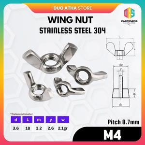 Jual Wing Nut M4 / Mur Kuping M4 Stainless Steel 304 / Mur Kupu kupu M4 ...