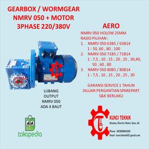 Jual worm gear/ gearbox/ AERO NMRV 050 RASIO 7.5-30 + 1HP 0.75KW 3phase - Jakarta Timur ...