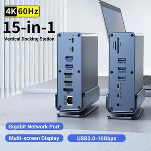 Jual 15 in 1 USB-C Docking Station 4K HD Vertical Hub with Triple ...