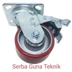 Jual Roda Troli PU 4" inch RHJ TW Plat Rem Double Brake Heavy Duty ...