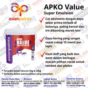 Jual CAT TEMBOK INTERIOR ASIAN PAINT APKO VALUE SUPER WHITE / PUTIH ...
