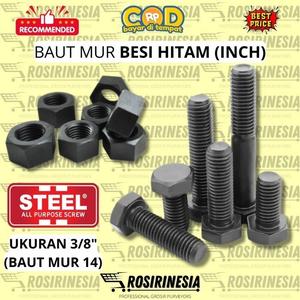 Jual BAUT MUR HEX Kunci 14 - 3/8" X (UKURAN TINGGAL PILIH) UNC Besi Hitam - Baut Mur Drat Kasar ...