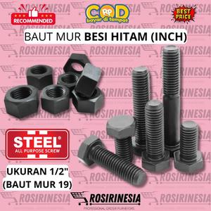 Jual BAUT MUR HEX Kunci 19 - 1/2" X (UKURAN TINGGAL PILIH) UNC Besi ...