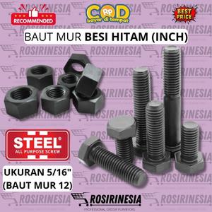 Jual BAUT MUR HEX Kunci 12 - 5/16" X (UKURAN TINGGAL PILIH) UNC Besi ...