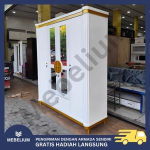 Promo [Luxury] Lemari Pakaian Credenza 4 Pintu Putih Gold / Lemari Baju ...