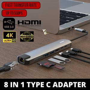 Jual Usb Type C 8 In 1 Adapter Connector Macbook Universal Hdmi Eth Sd ...