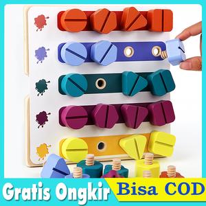 Jual Shape Color Sorting Toys Mainan Edukasi Anak Baut Mur Obeng Kayu ...