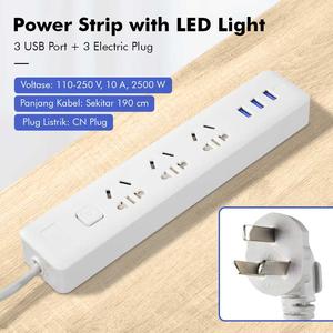 Promo Powerstrip 3 USB Type A Port and 3 Electric Plug with LED Light ...