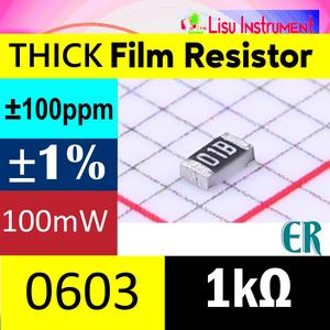 Jual 1kΩ 0603 ±1% 100mW ±100ppm/°C Thick Film Resistor SMD 1k 1001 ER ...