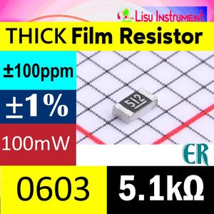 Jual 5.1kΩ 0603 ±1% 100mW ±100ppm/°C Thick Film Resistor SMD 5k1 5.1k ...