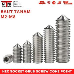 Jual Baut Tanam Lancip M3 M4 M5 M6 M8 Hex Socket Cone Poin Grub Screw ...