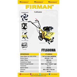 Jual Mesin Tiller FIRMAN FTL600HA Cultivator Bajak Sawah Mesin Bensin ...