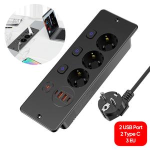 Jual Stop Kontak Tanam Meja Nakas Power Socket AC 3 Lubang EU + 2 USB 3 ...