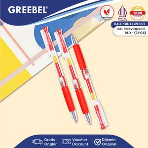 Promo Greebel Pulpen Gel / Gel Pen Gp-504 Viero Merah 0.5( 3PCS/SET) - Tulisan halus, Nyaman ...