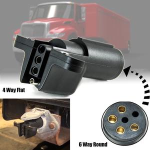 Jual US 6 Way Round to 4 Pin Flat Plug Socket Trailer Adapter Plug and ...