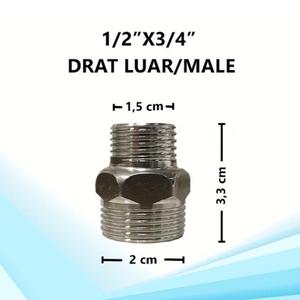 Jual Reducer double nipple nepel sok drat luar 1/2 inch ke 3/4 inch ...