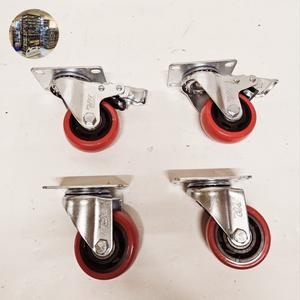 Jual Roda troli trolley pu 3" inch merah 2 Rem 2 hidup roda troly Roda ...