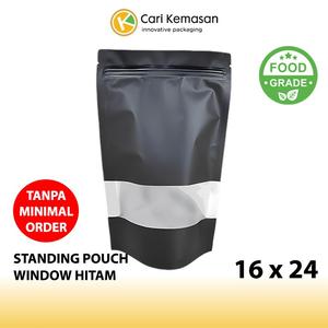 Jual Standing Pouch 16 x 24 Kemasan Plastik Ziplock Window Warna Hitam ...