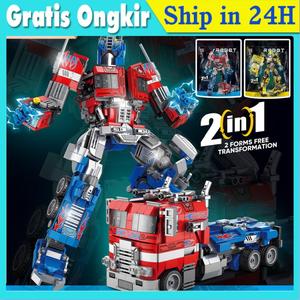 Jual 2in1 Mainan Edukasi Anak Brick Balok Susun Deformation Robot Transformer Bumblebee Optimus ...