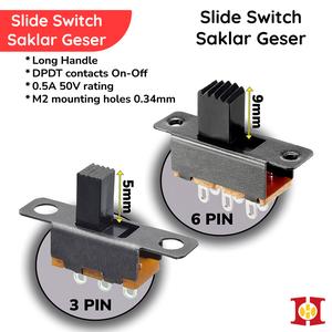 Jual Switch Slide Saklar Geser ON OFF DPDT SPDT 2x3 Toggle Switch Micro Mini Tuas Panjang Pendek ...